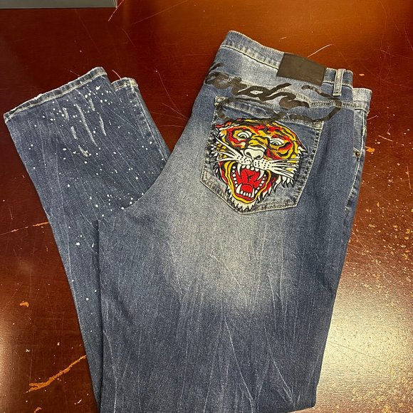 Ed Hardy | Jeans | Ed Hardy Blue Distressed 5 Pocket Design Denim Slim ...